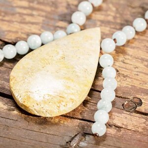 Mala Necklace SERENITY/ Aquamarine, Howlite, Smoky Quartz, Fossil 108 ...