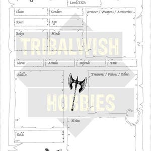 Heroquest Character Sheet, Printable Digital Download, Dungeon ...