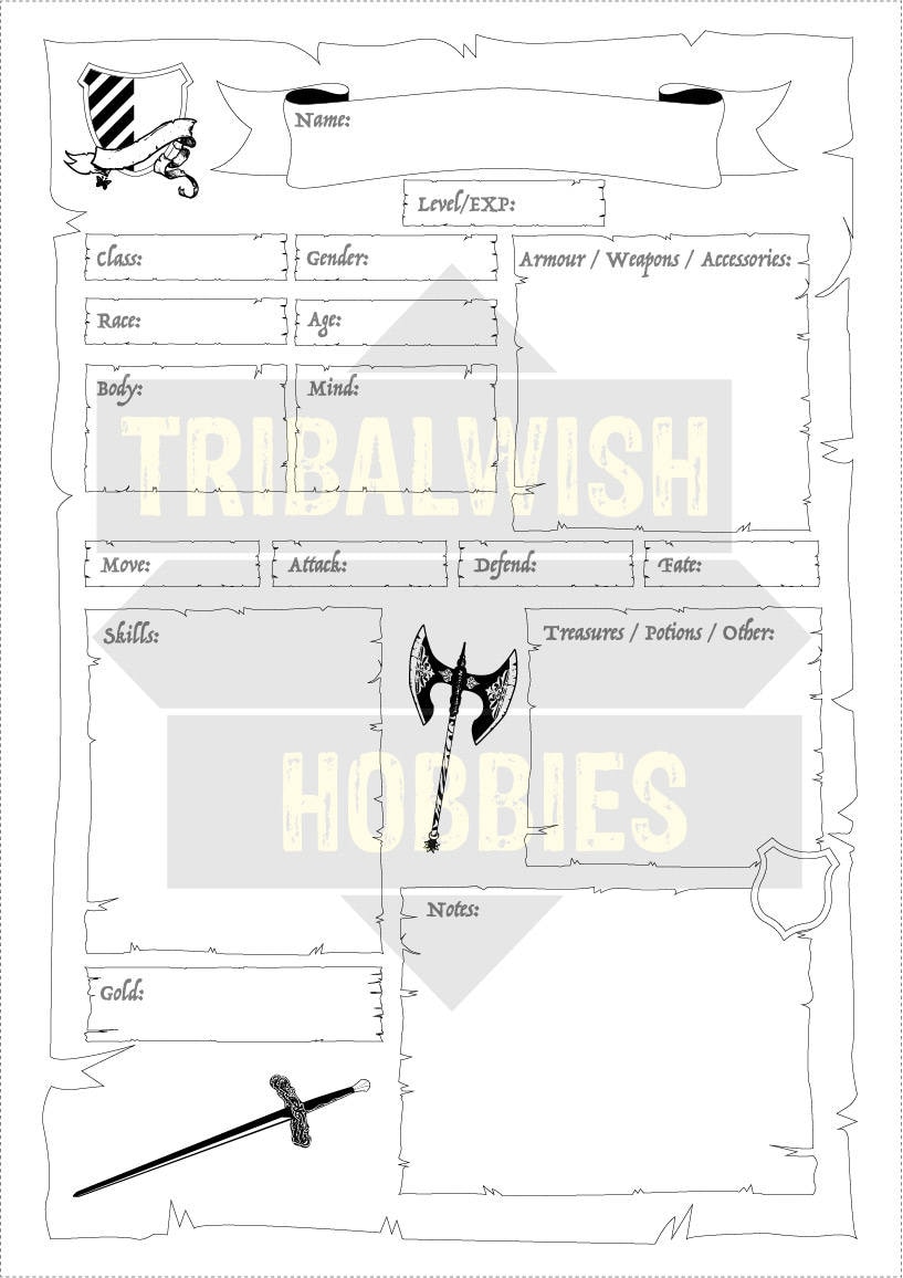 Heroquest Character Sheet Printable Digital Download | Etsy Australia