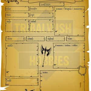 Heroquest Character Sheet, Printable Digital Download, Dungeon ...