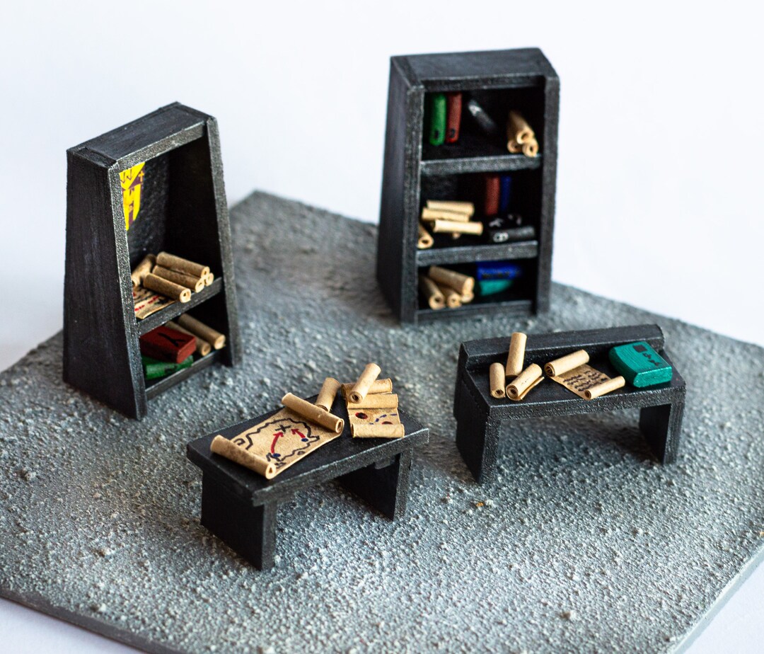 Miniature Library Dungeons and Dragons Furniture and Spell Scrolls ...