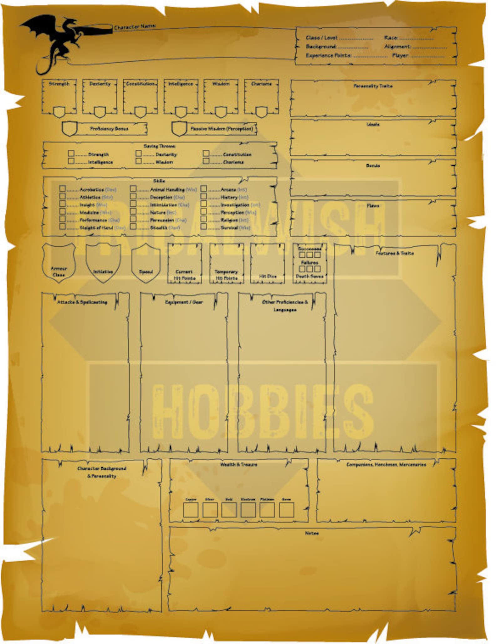 Dungeons & Dragons Character Sheet, Printable Digital Download, Dnd ...