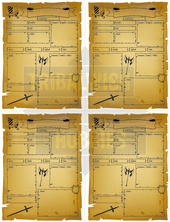 Heroquest Character Sheet Printable Digital Download | Etsy