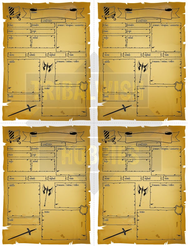 Heroquest Character Sheet Printable Digital Download | Etsy