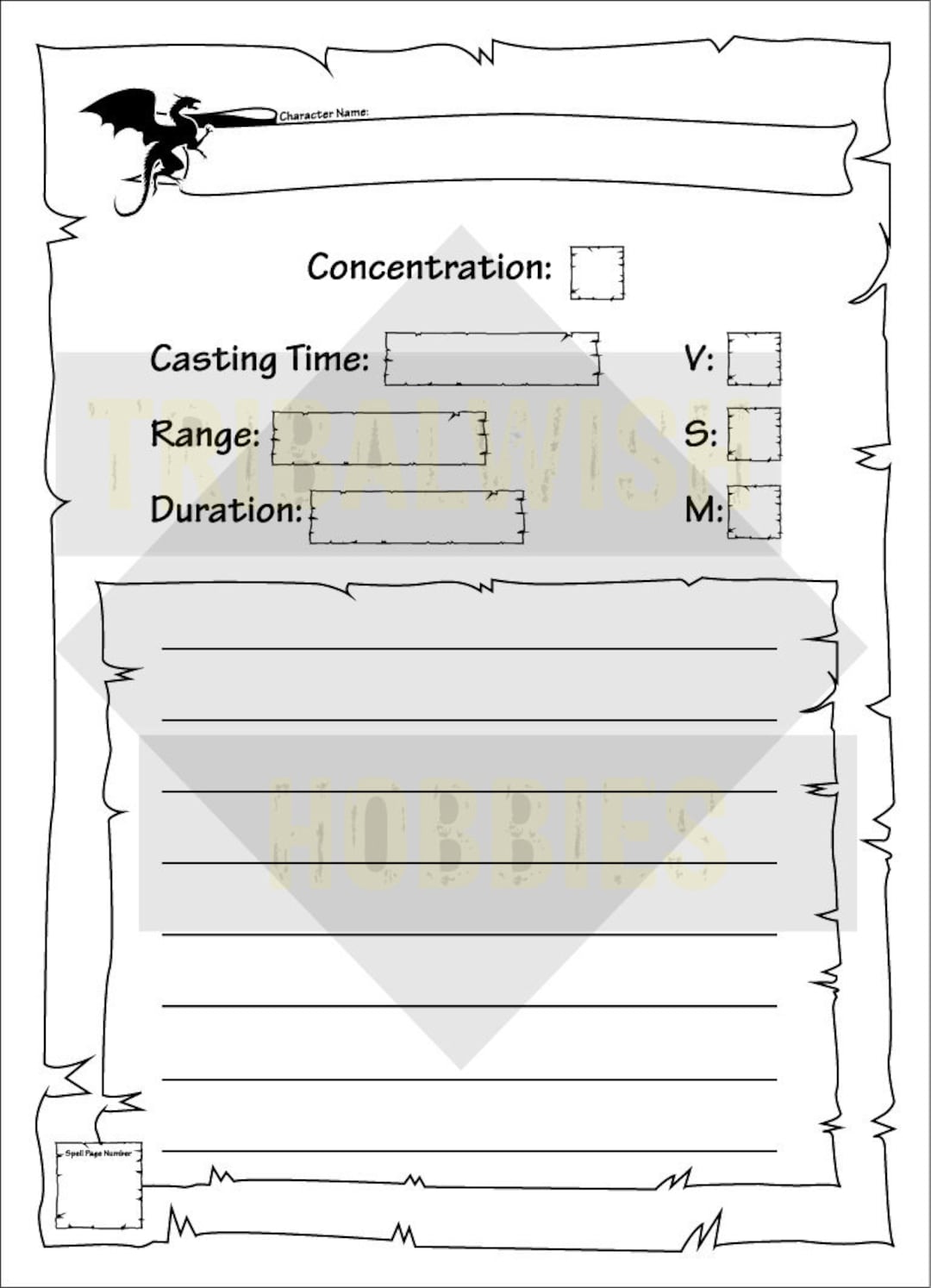 Dungeons & Dragons Spell Sheet, Printable Digital Download, Dnd, Role ...
