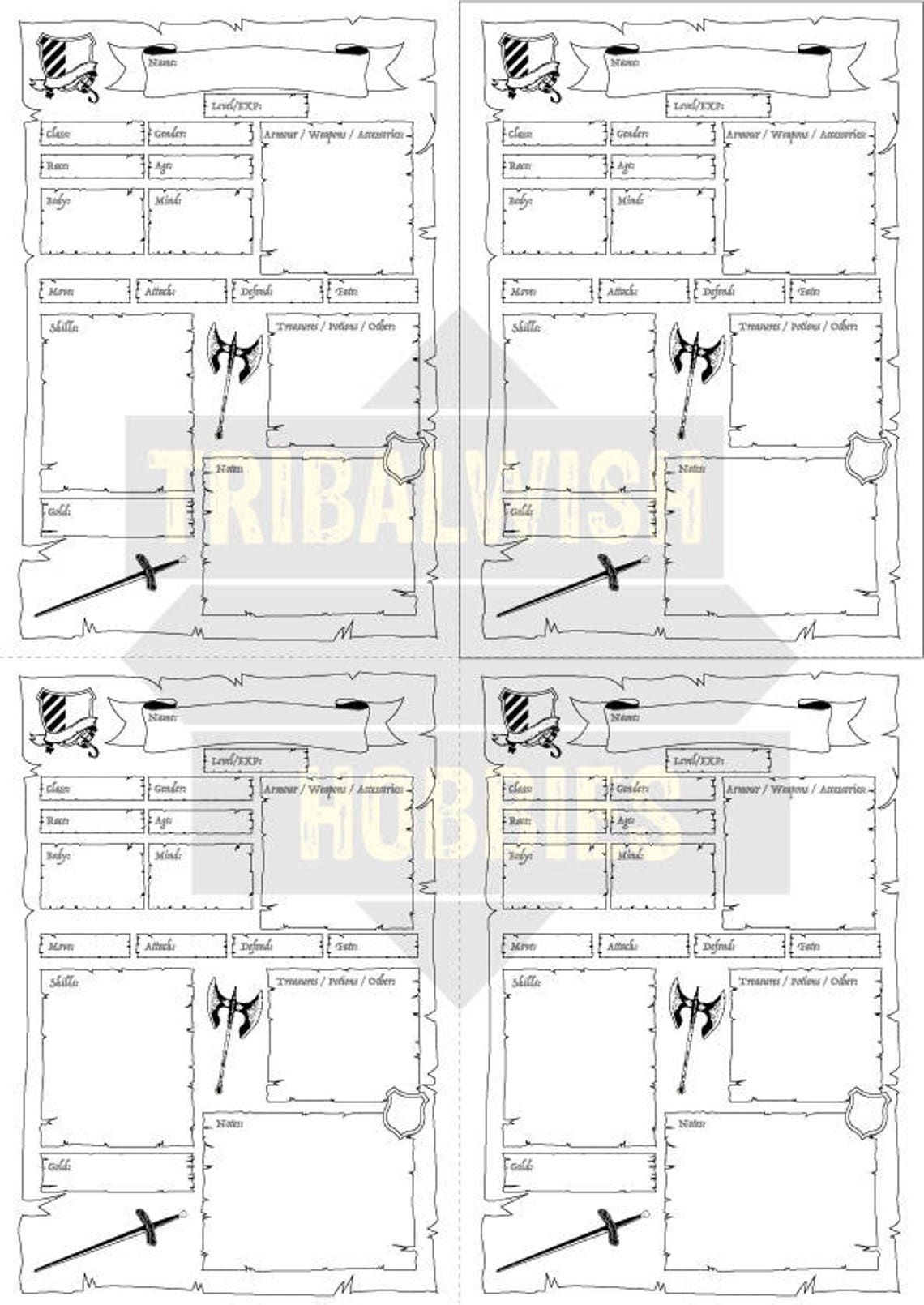 Heroquest Character Sheet Printable Digital Download - Etsy Denmark