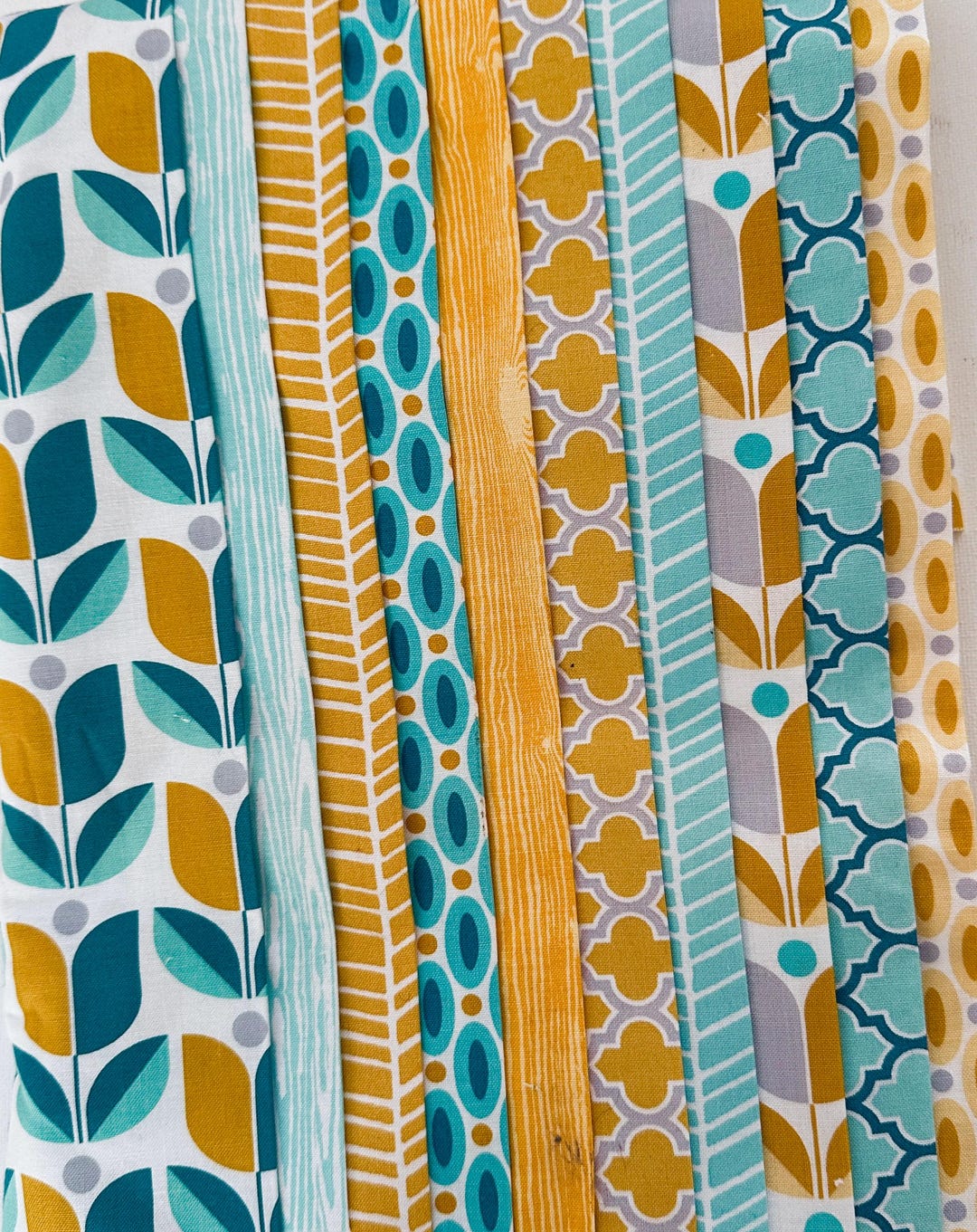 Joel Dewberry Turquoise and Yellow Fabric Lot, Lot 10 Fat Quarter ...