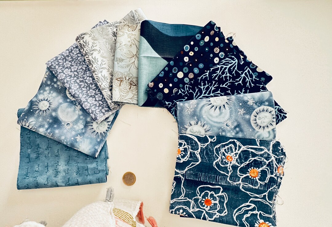 Blue Patchwork Fabric Set - 5 Pcs 15 Cm X 55 Cm or 20 X 55 Cm - Assortment of Blue Patchwork ...