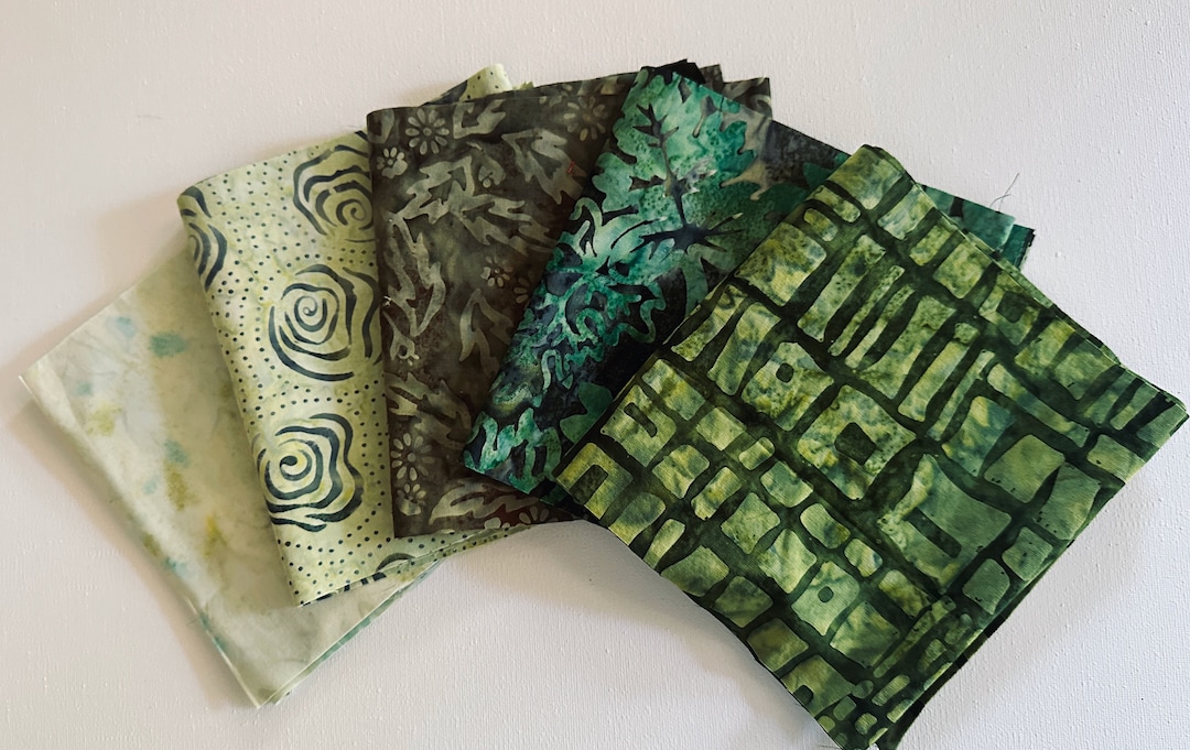 Green Batik Fabric Pack - 5 Pcs 15 Cm X 55 Cm - Green Batik Fabric ...