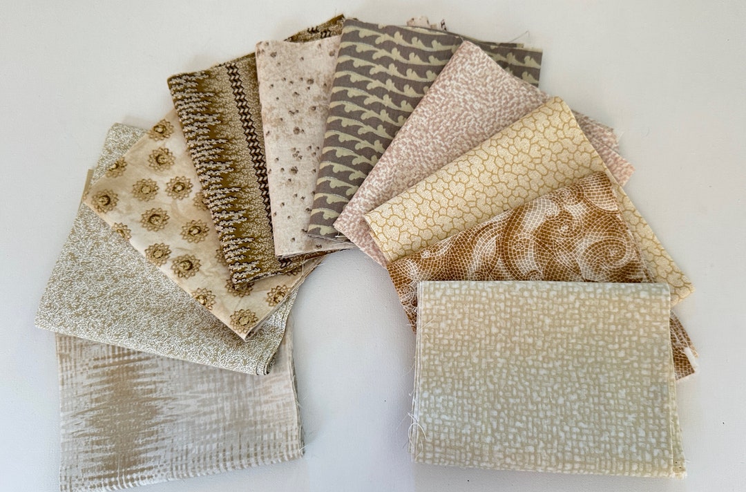 Pack tissus beige 10 pièces 15 cm x 55 cm ou 12,5 x 55 cm assortiment tissus beige patchwork ...