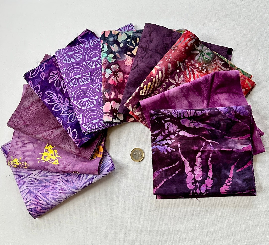 Batch of Eggplant Purple Batik Fabrics - 5 or 10 Pieces 15 Cm X 55 Cm ...