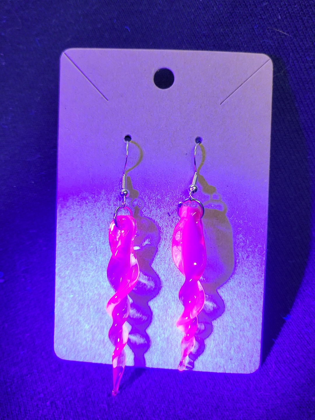 UV Reactive Pink Glass Earrings: Handmade Black Light Dangles - Etsy