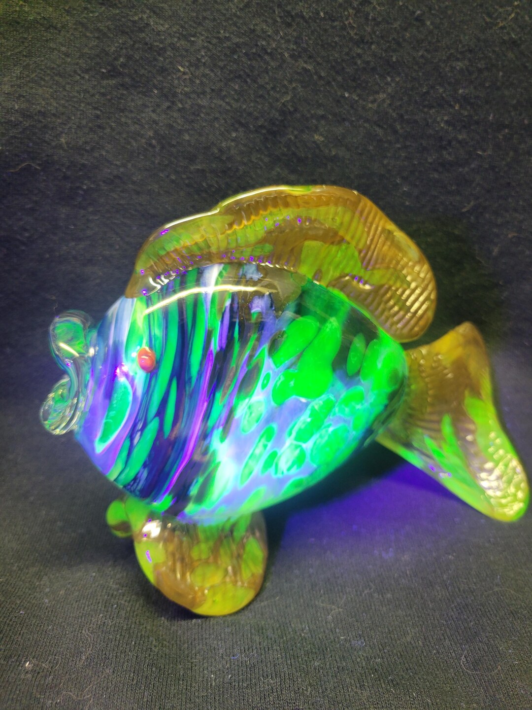 Hand Sculpted Uranium Glass Fish, Uranium Glass Fish Sculpture, Glowing ...