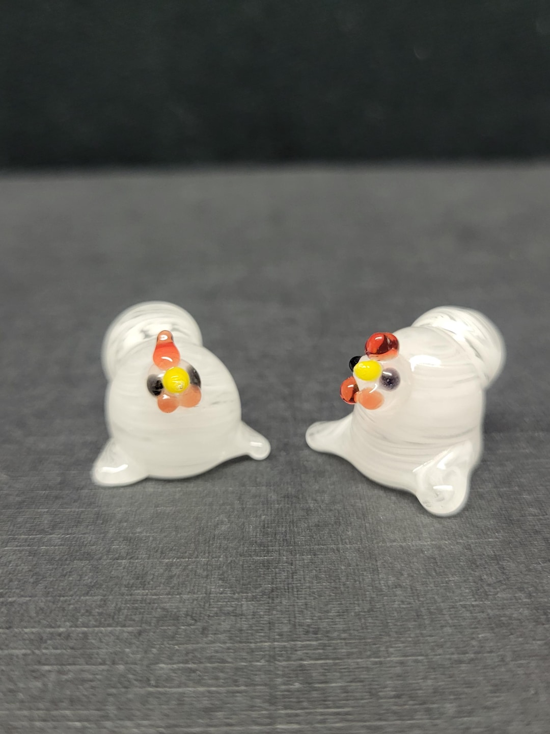 White Cochin Chicken Figurines, Tiny Glass Chicken Sculptures, Handmade ...