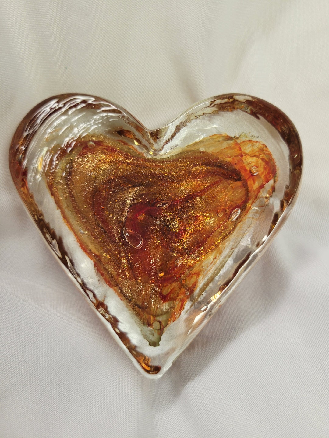 Red and Gold Glass Heart, Red Heart Paperweight, Gold Heart Paperweight ...