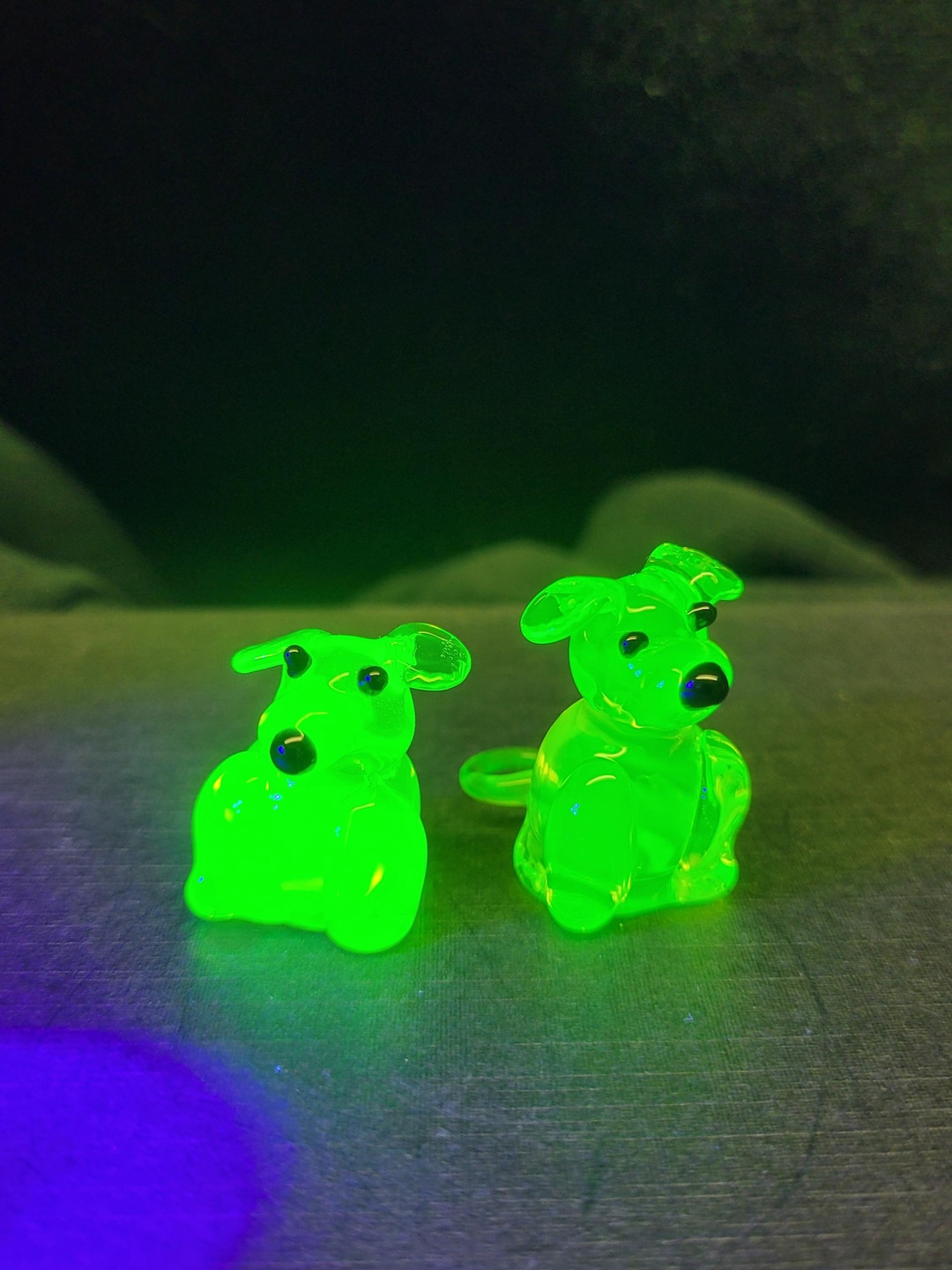 Uranium Glass Dog, Small Uranium Glass Dog Figurine, Handmade Uranium ...