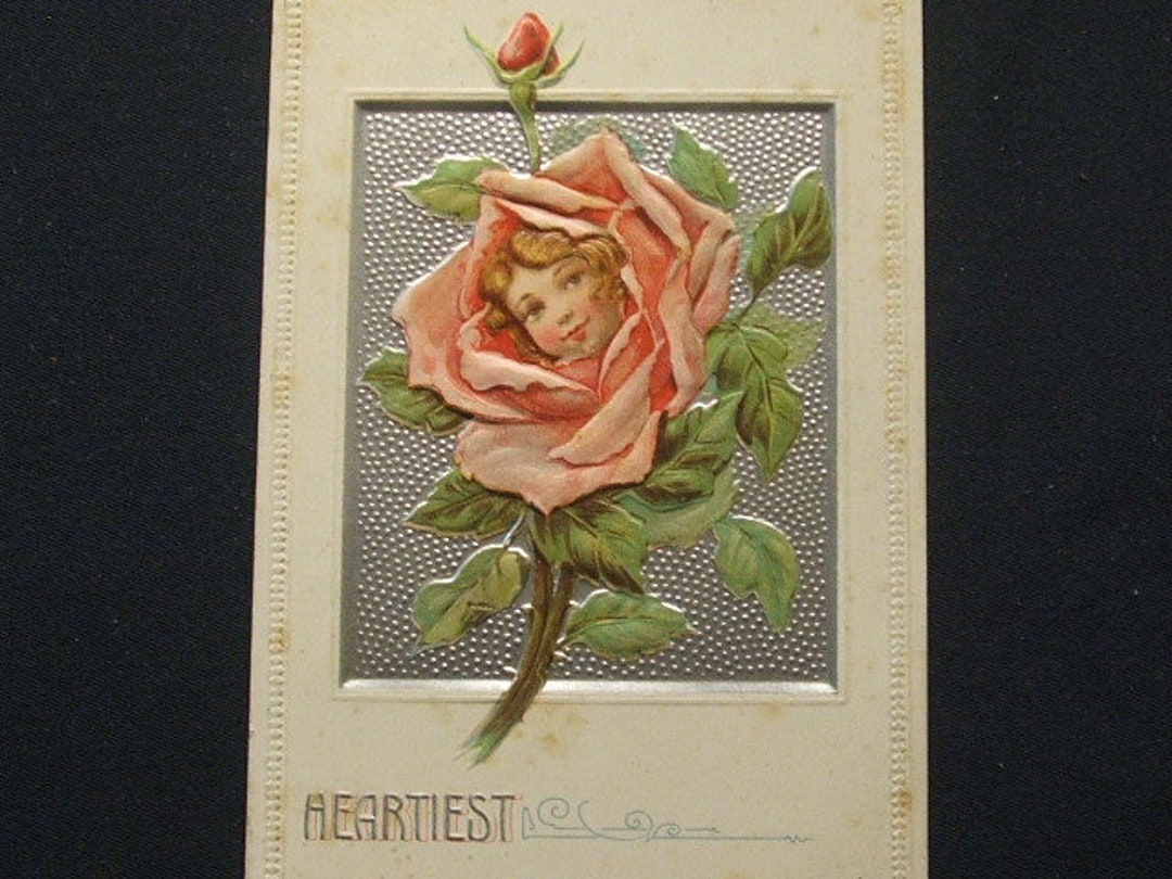 Antique Heartiest Congratulations Rose Flower Embossed Postcard. - Etsy
