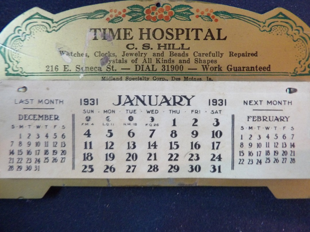 Vintage Mini Calendar - Time Hospital, C.S. Hill - Watches, Clocks ...