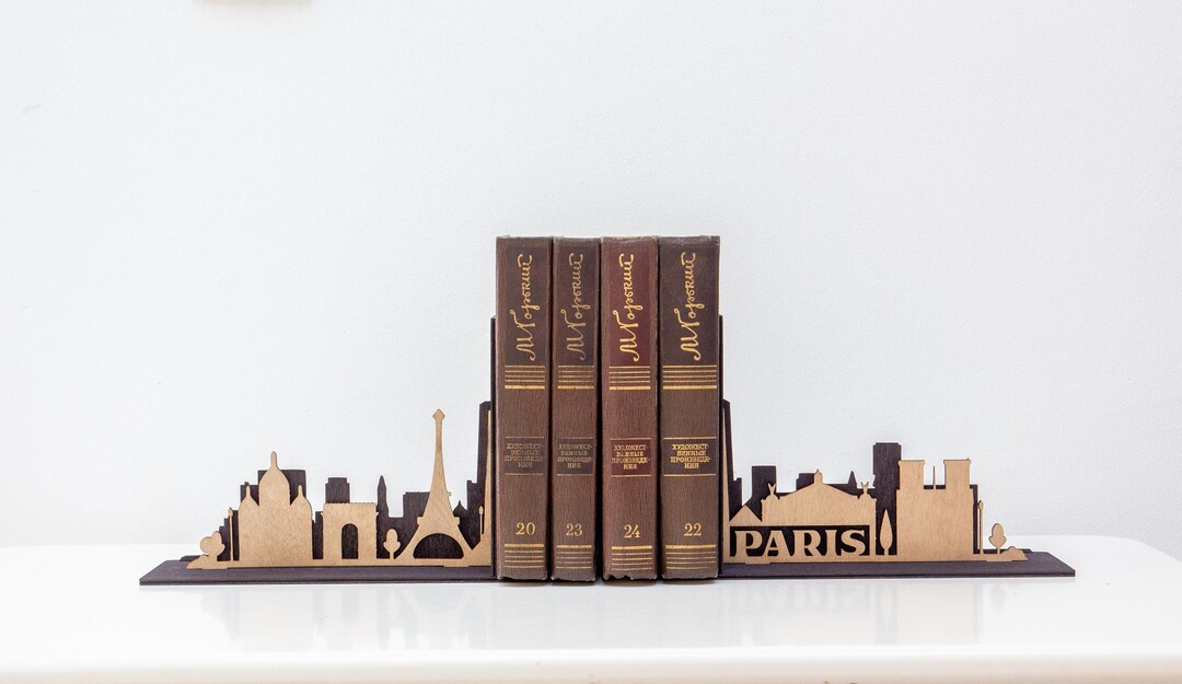 Paris Skyline Bookends, Paris City Silhouette, France Lamdmark Bookends ...