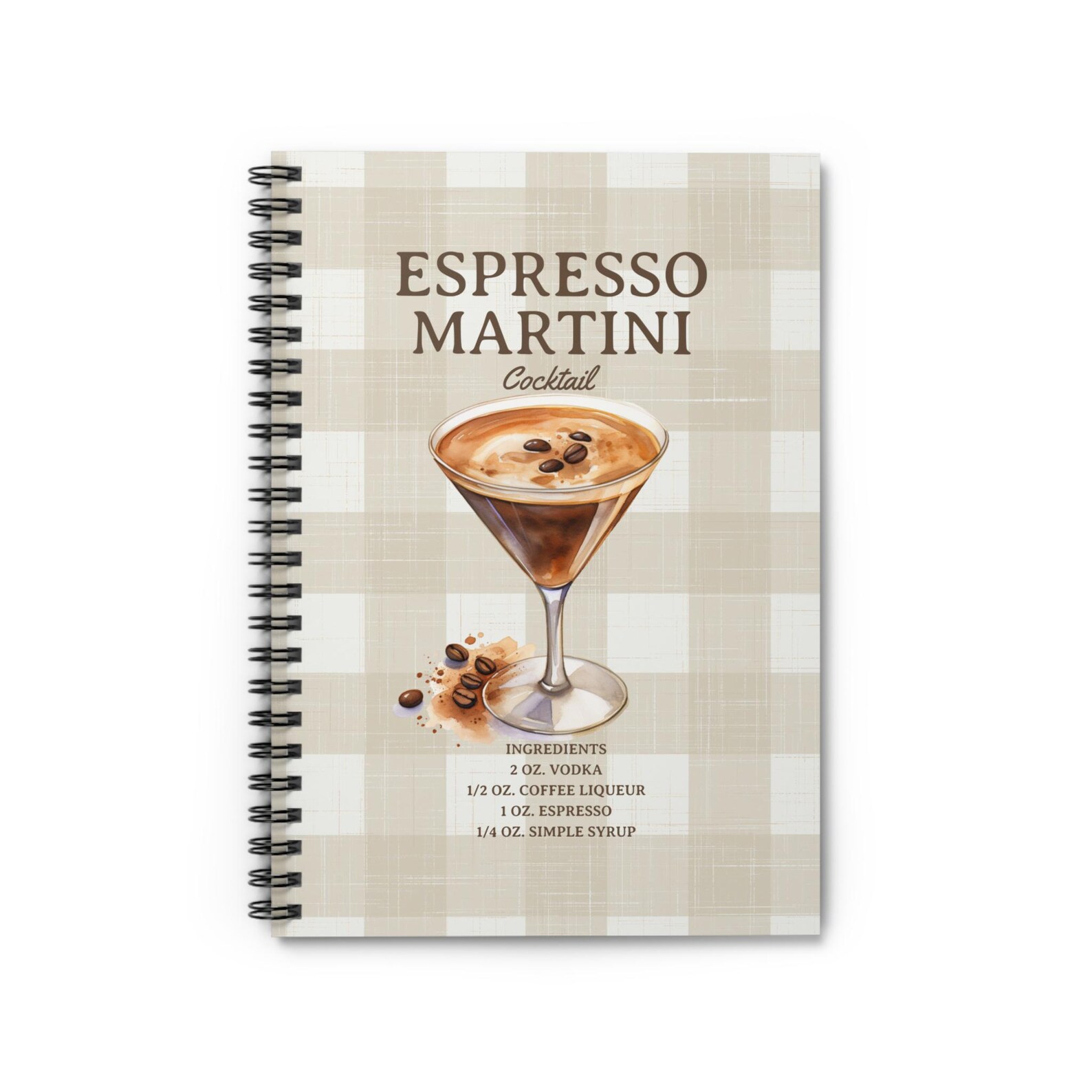 Beige Gingham Spiral Notebook Expresso Martini Recipe, Journal ...