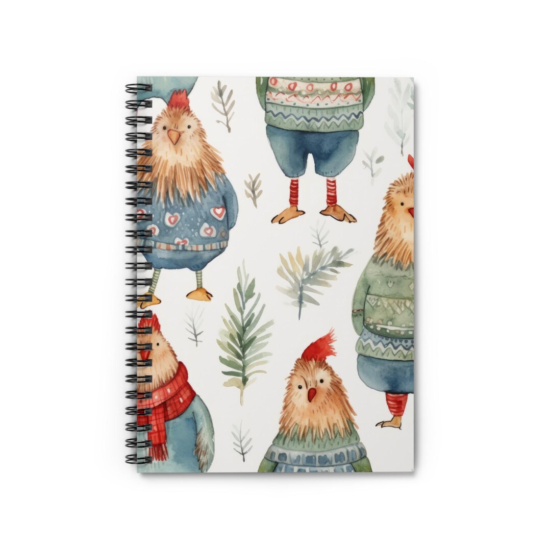 Spiral Notebook Ruled Line, Chicken Sweater Pattern, Cute Animal Lover ...