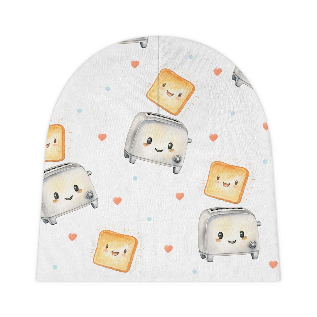 Baby Beanie Hat, Seamless Toaster and Toast Design, Cute Infant Cap ...