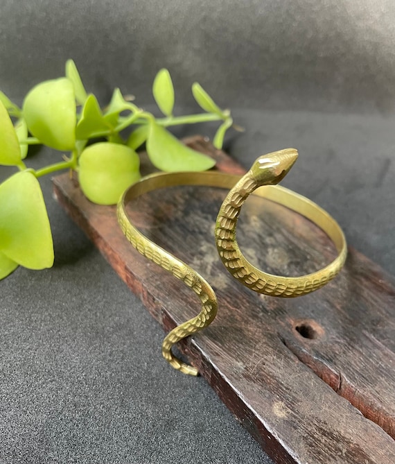 Brass Wrist Bracelet Snake With Pattern - Etsy
