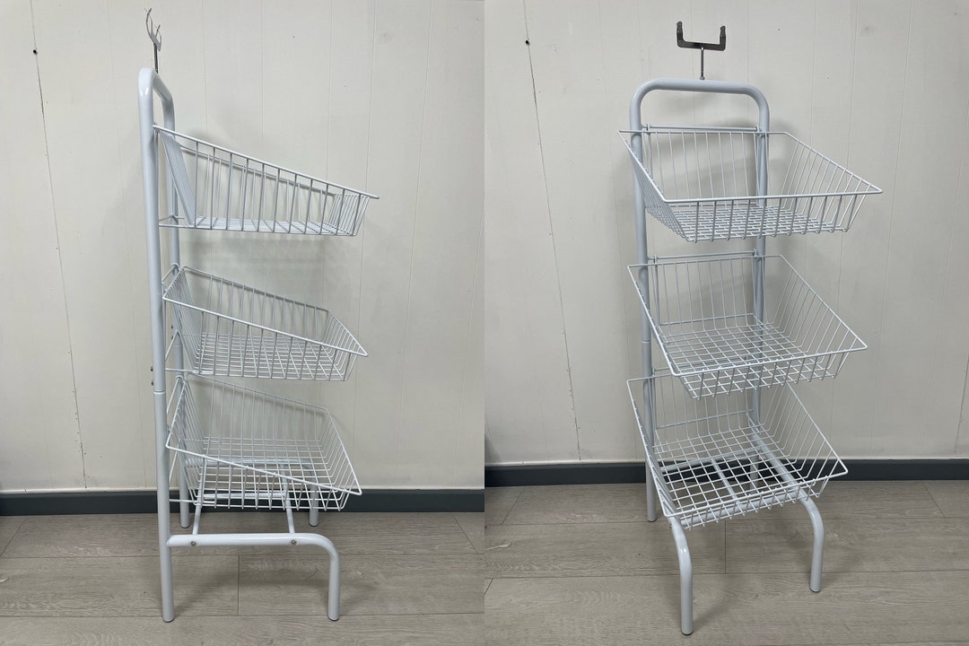 3-tier White Wire Basket Unit Free Standing Display Unit Display Stand ...