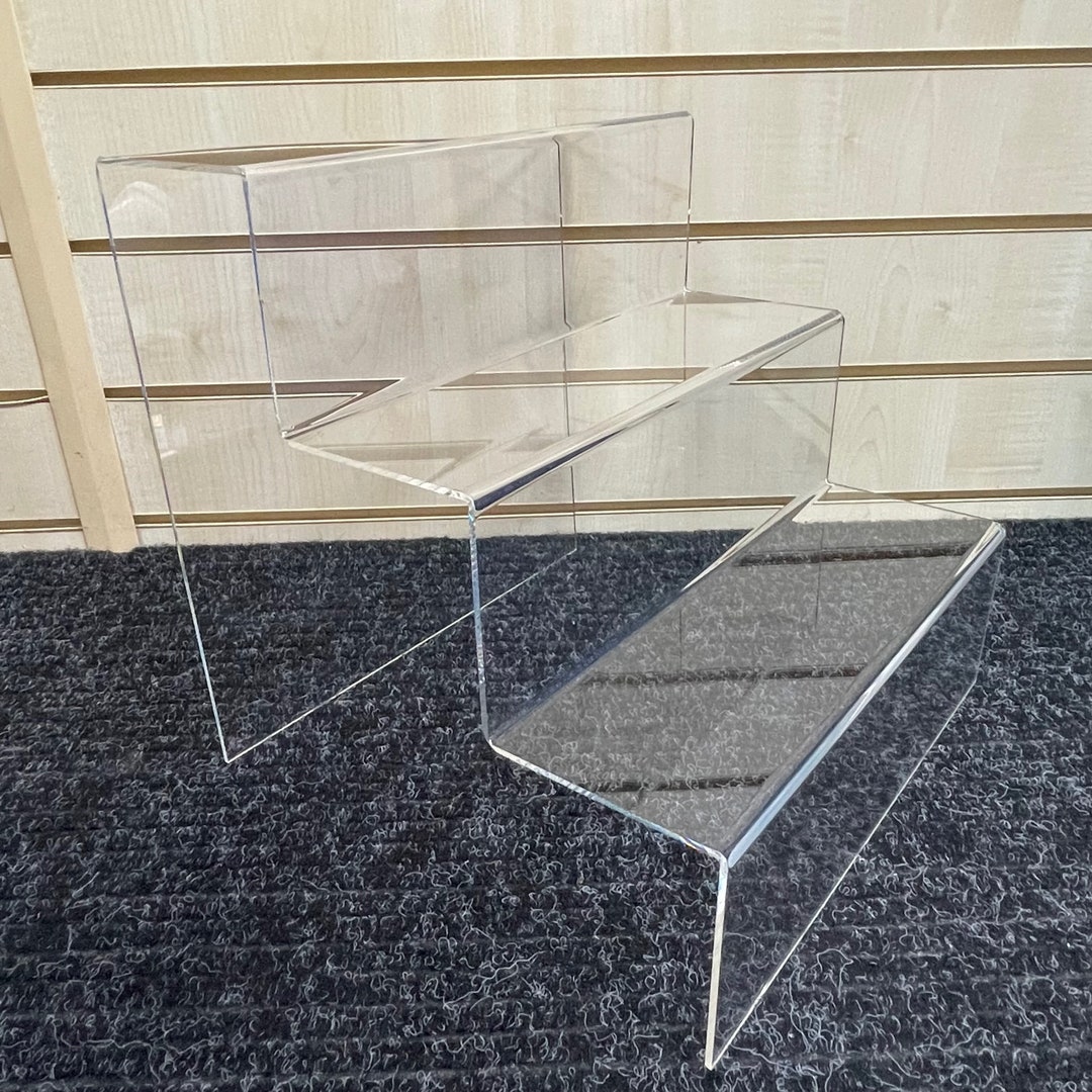 3 Step Acrylic Display Stand Clear Perspex Shop Shoe 3-tier Riser ...