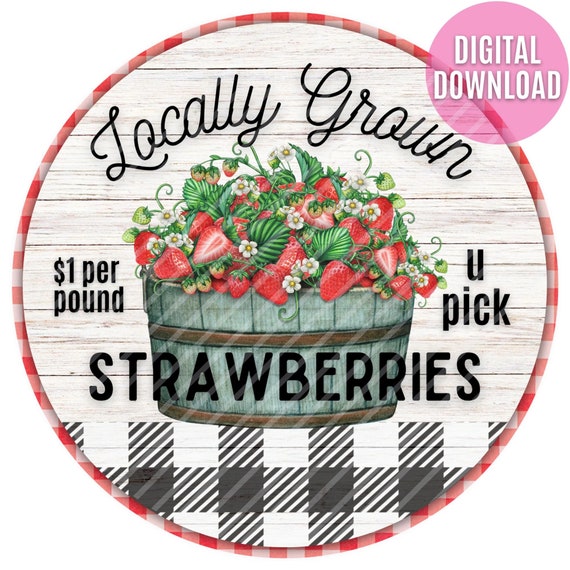 Strawberry Sign digital Download Printable Farmhouse Wreath - Etsy