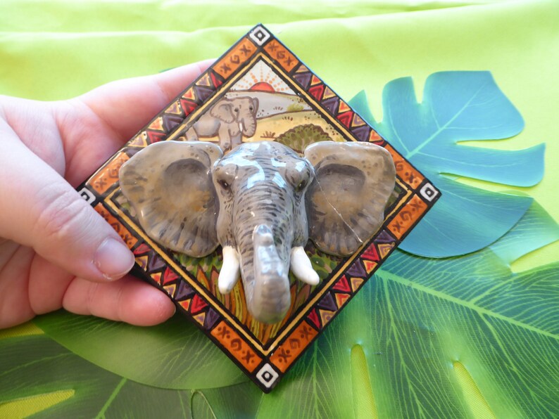 Ceramic Elephant Wall Tile - Etsy