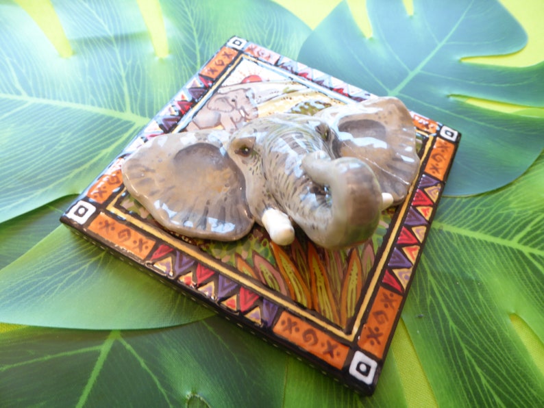 Ceramic Elephant Wall Tile - Etsy