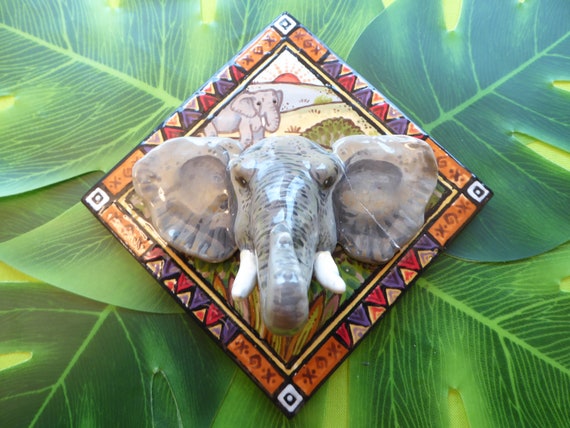 Ceramic Elephant Wall Tile | Etsy