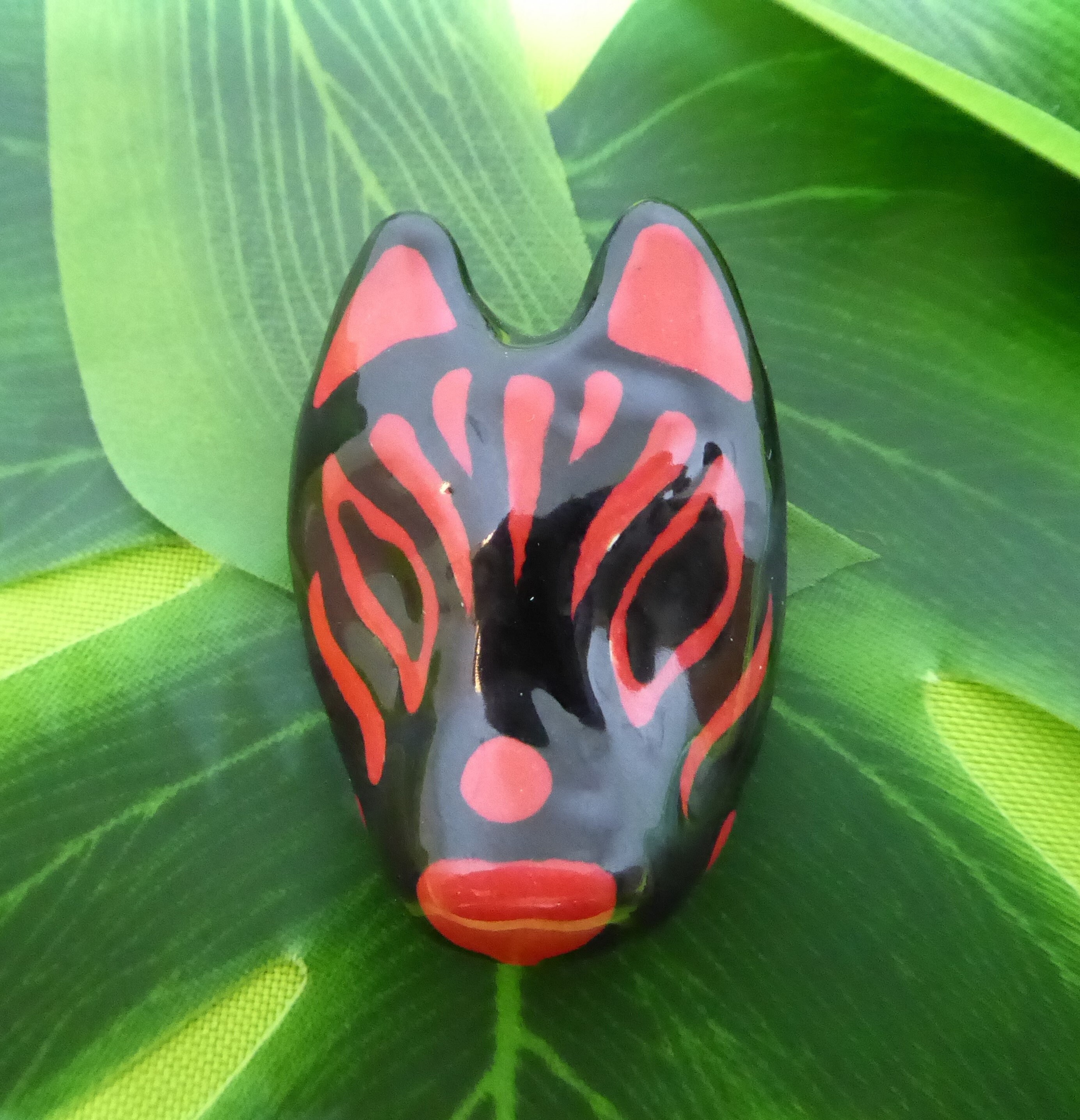 Ceramic Black Kitsune Mask Brooches - Etsy