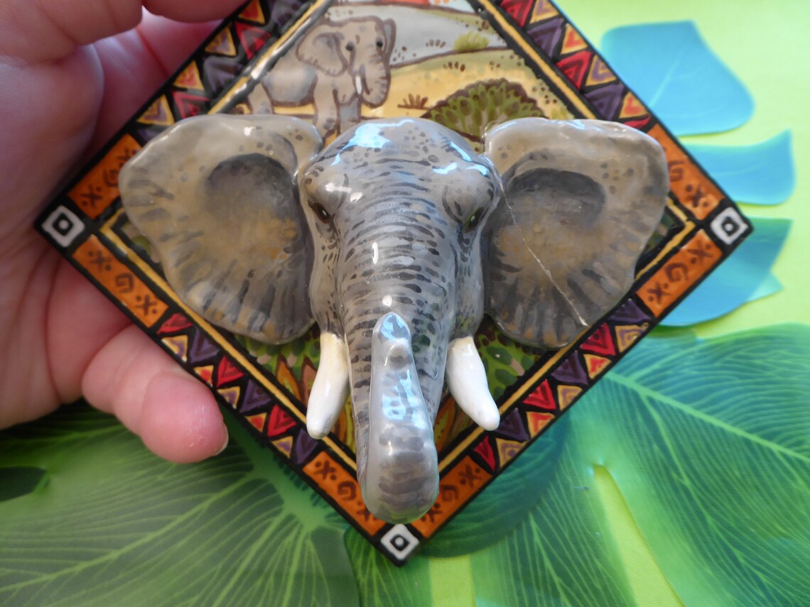 Ceramic Elephant Wall Tile | Etsy