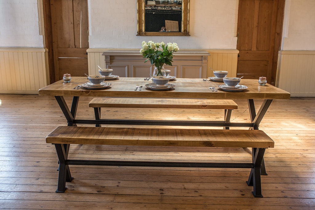 Industrial Style X Frame Dining Table & Benches | Etsy