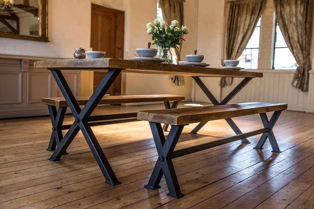 Industrial Style X Frame Dining Table & Benches | Etsy
