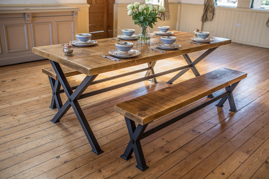 Industrial Style X Frame Dining Table & Benches | Etsy