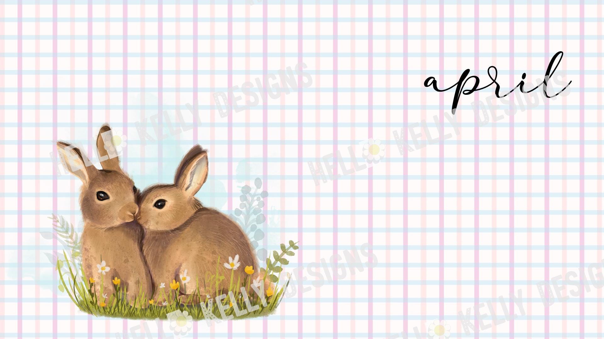 April Desktop Wallpaper | Digital Download | Pastel Plaid & Bunnies ...