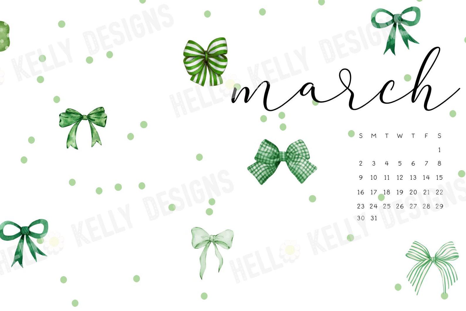 March Desktop Wallpaper | Digital Download | Green Bows and Dots ...