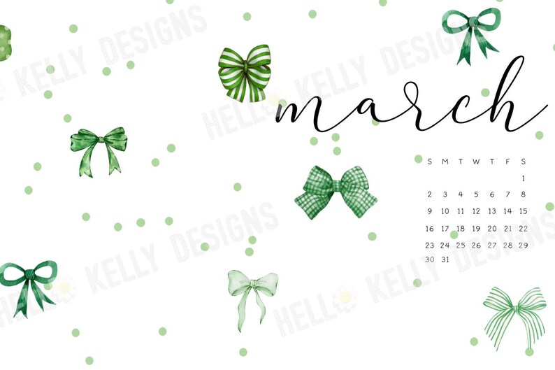 March Desktop Wallpaper | Digital Download | Green Bows and Dots ...