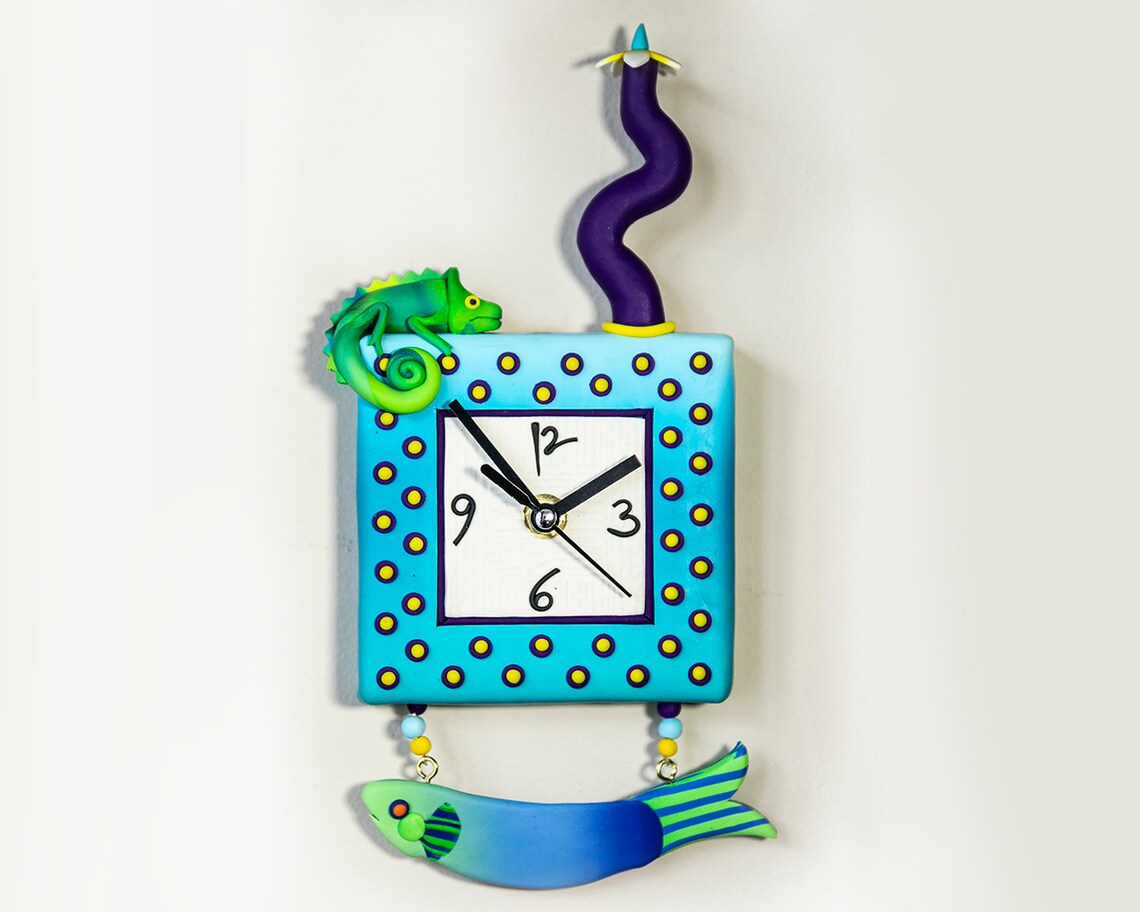 Wall Clock Small Square Clock Handmade Polymer Clay Clock Customizable ...