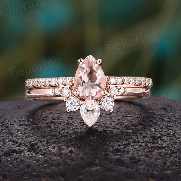 Morganite Engagement Ring Set - Etsy