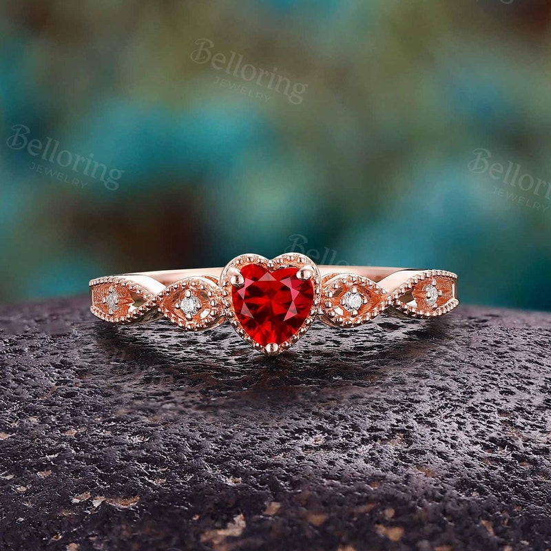 Heart Shaped Ruby Ring With Diamonds - Etsy