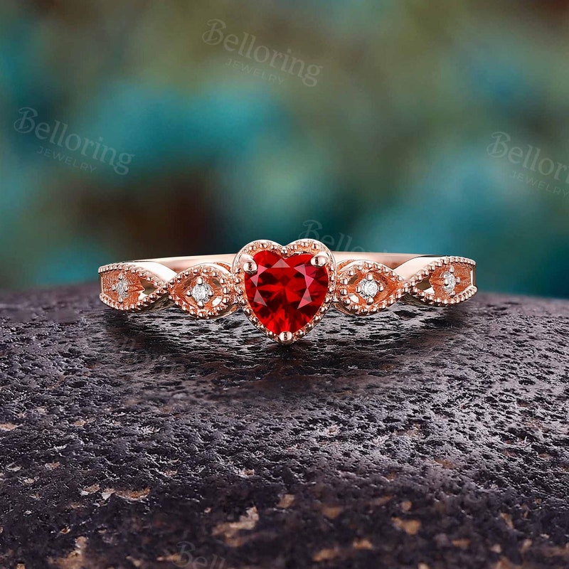 Heart Shaped Ruby Ring With Diamonds - Etsy