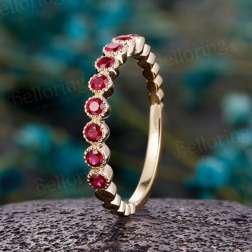Pave Eternity Natural Ruby Wedding Band Ring Women 14k Rose - Etsy