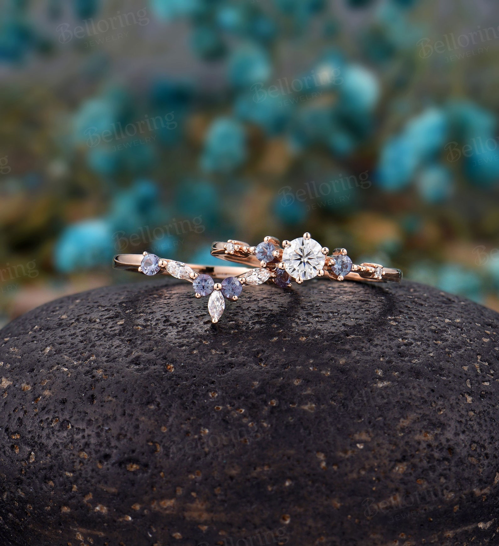 Moissanite Engagement Ring Set Dainty Vintage Five-stone Rings - Etsy