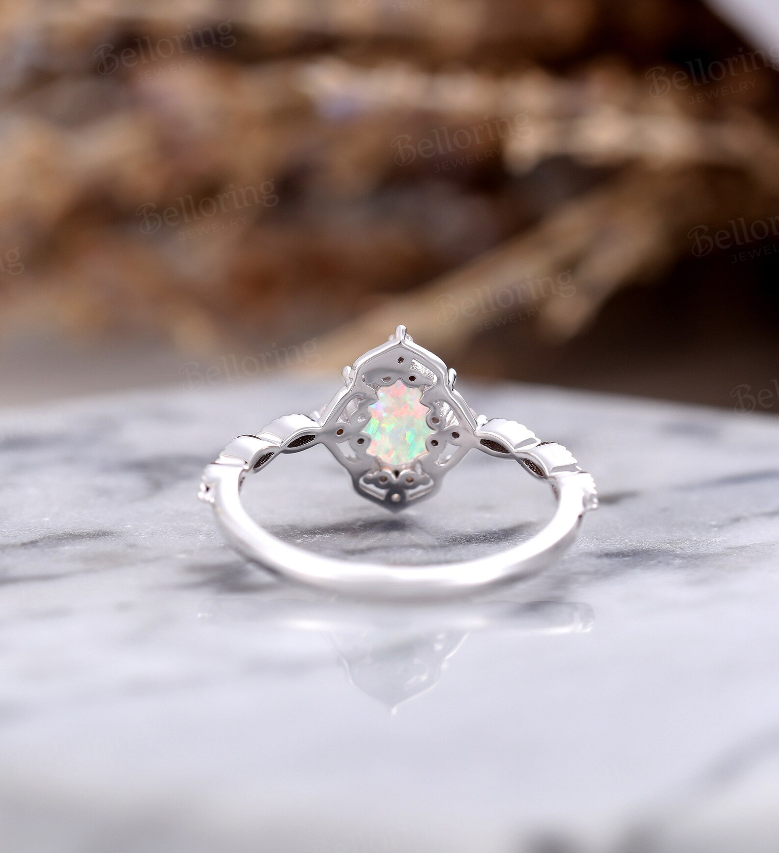 Vintage Oval Opal Engagement Ring White Gold Milgrain Rings - Etsy