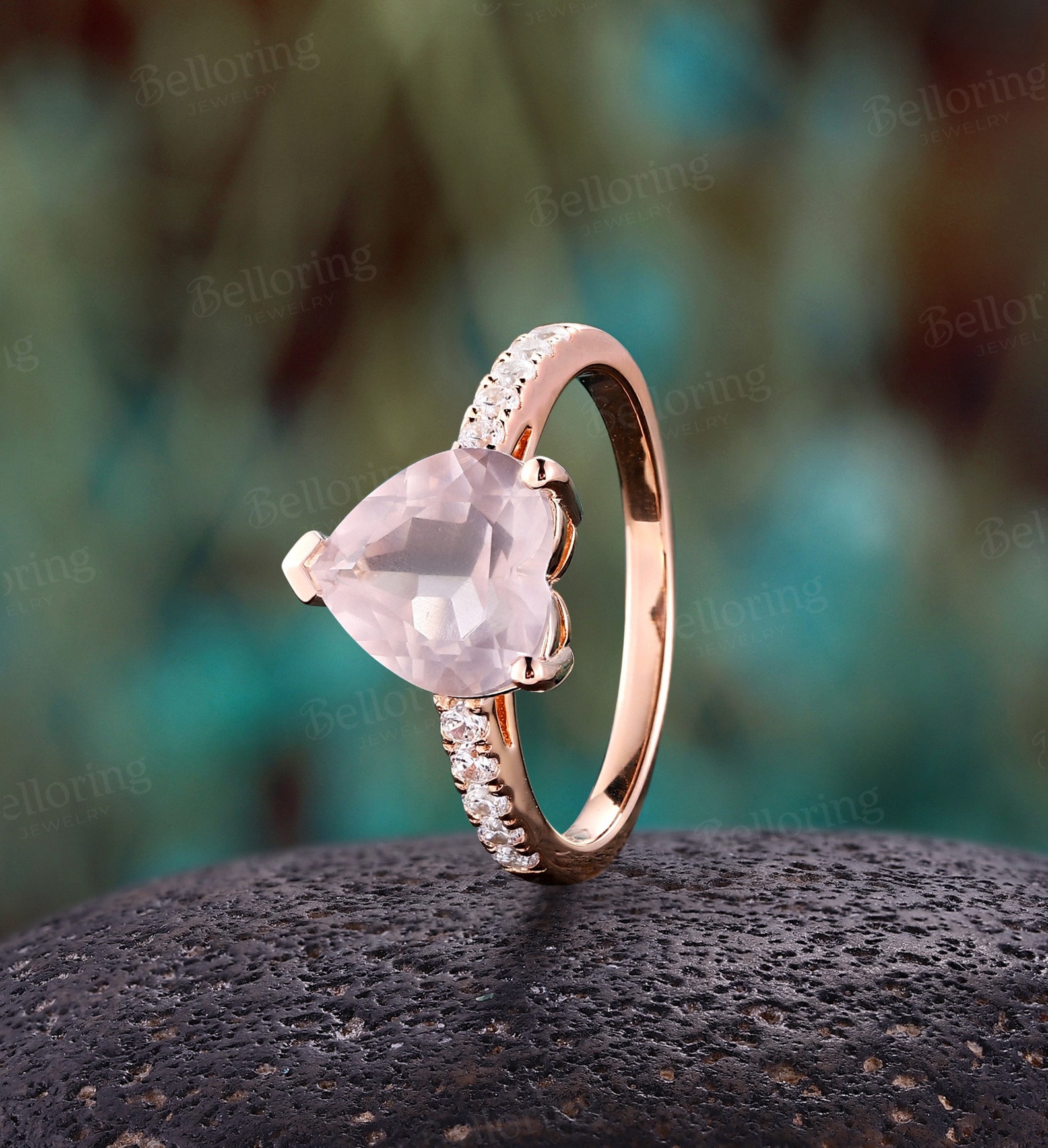 Vintage Heart Shape Rose Quartz Engagement Ring Rose Gold Ring - Etsy
