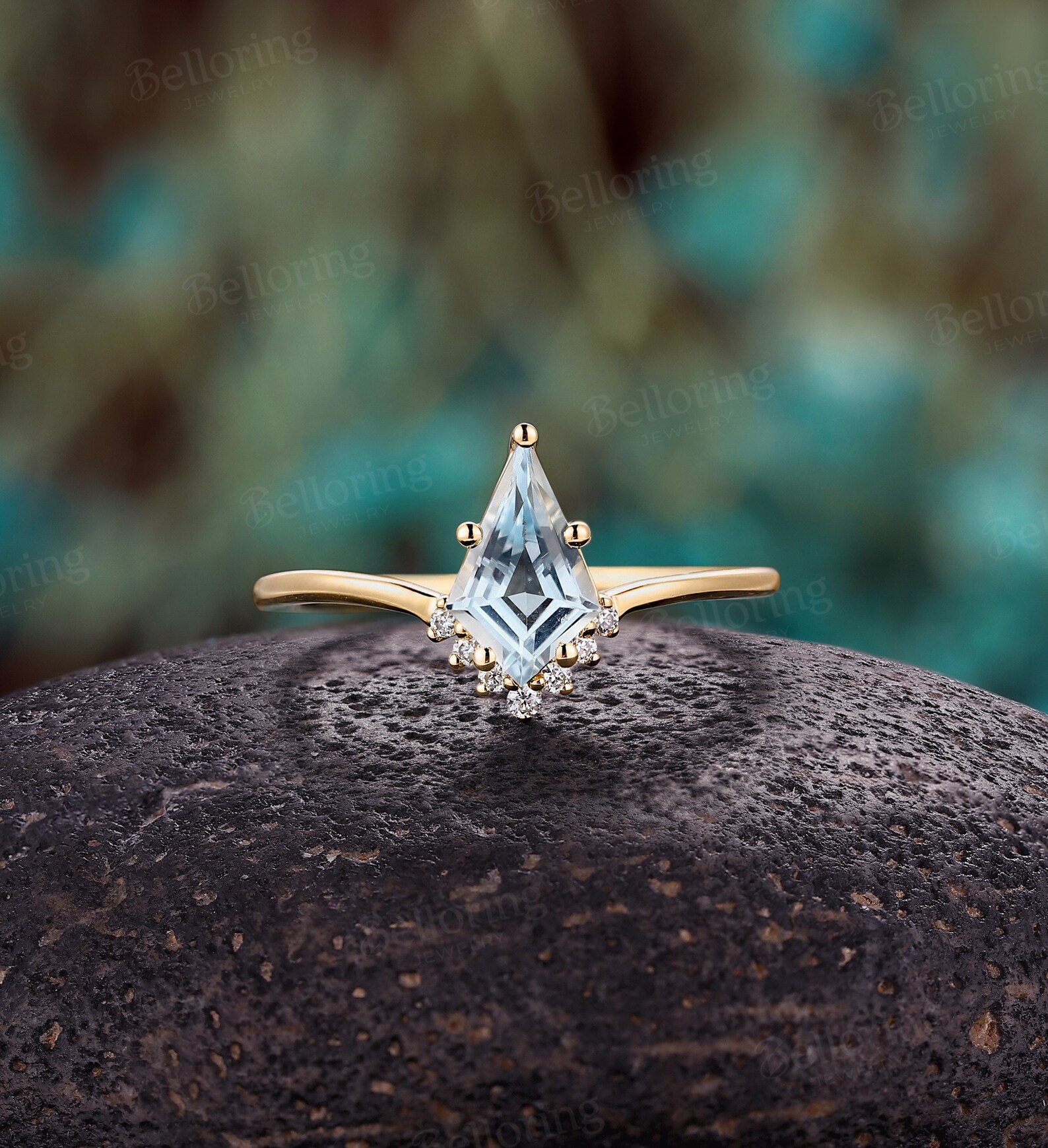 Vintage Kite Shape Sky Blue Topaz Engagement Ring Rose Gold - Etsy